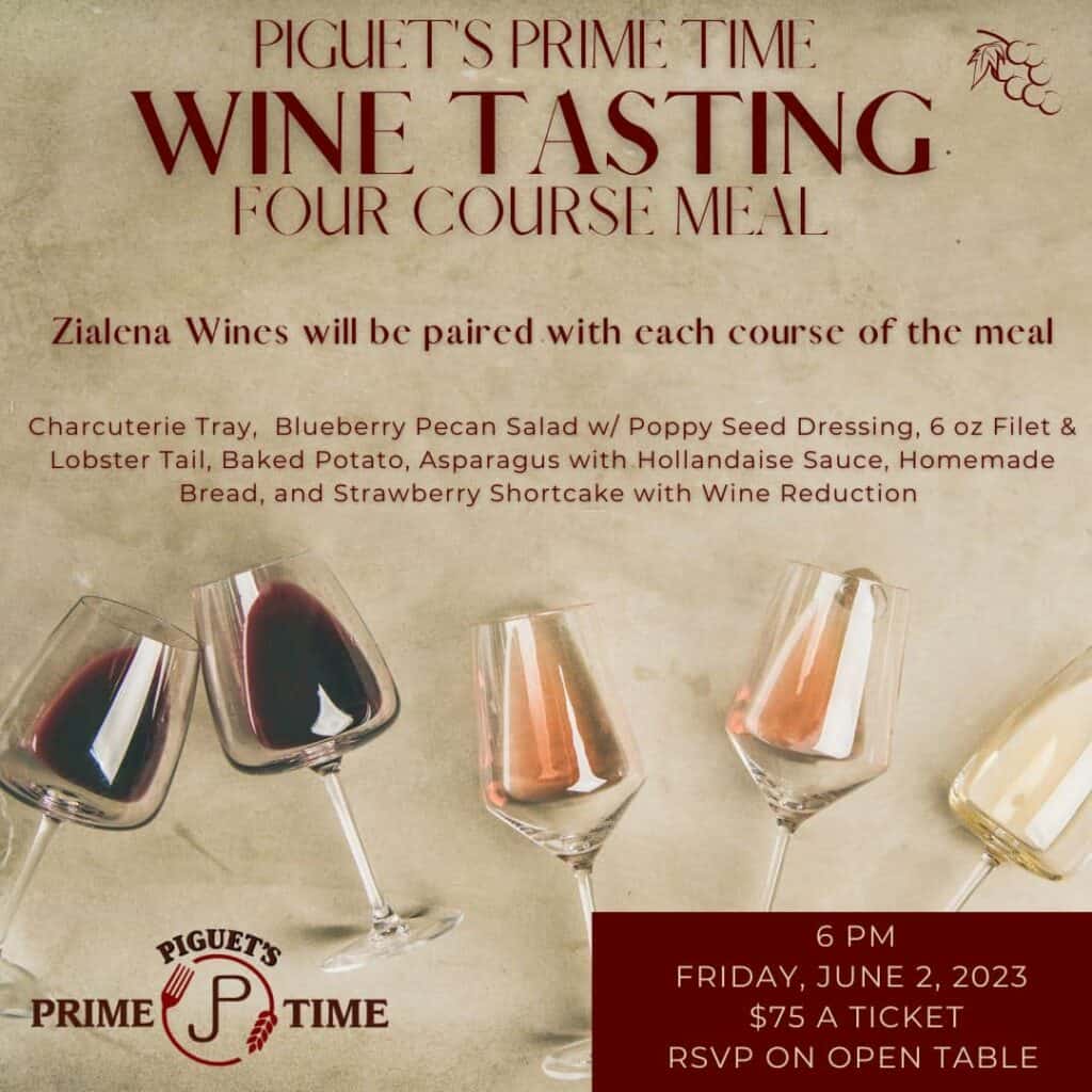 Join us for an evening of wine tasting - Piguet's Prime Time